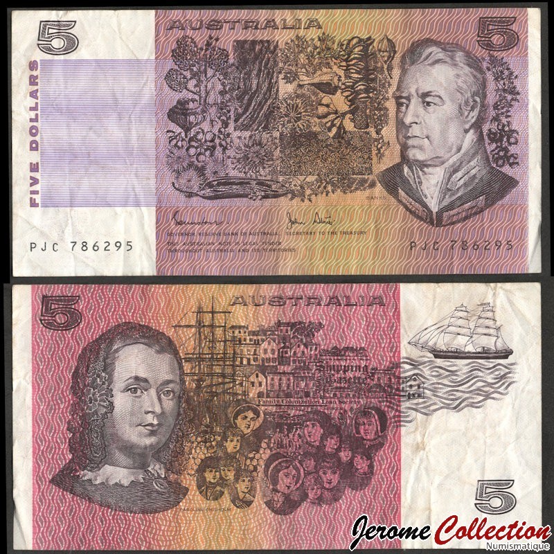 AUSTRALIE - Billet de 5 Dollars - Sir Joseph Banks / Caroline Chisholm ...